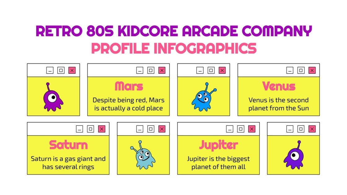 Retro 80s Kidcore Arcade Company Profile Infographics