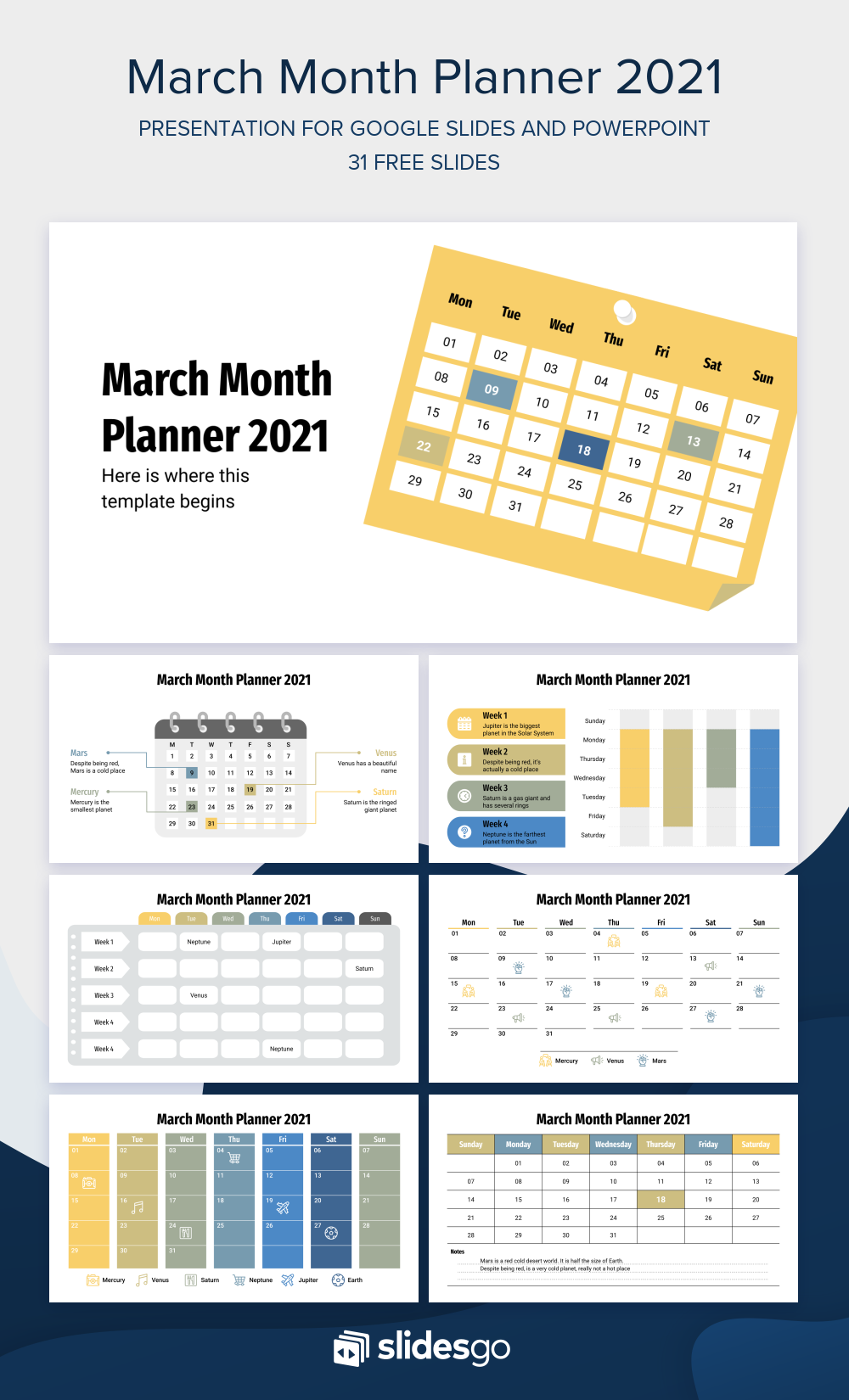 March Month Planner 2021 | Google Slides & PPT theme