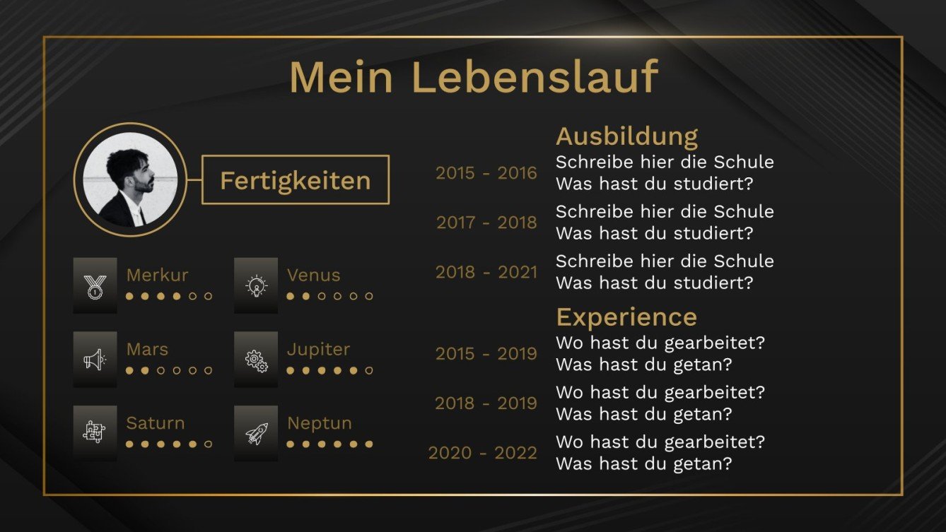 Elegant & Dark Geometric Background Portfolio | Google Slides