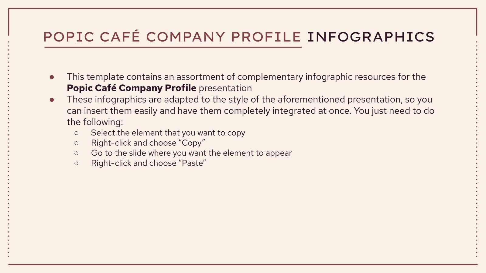 Popic Café Company Profile Infographics | Google Slides & PPT