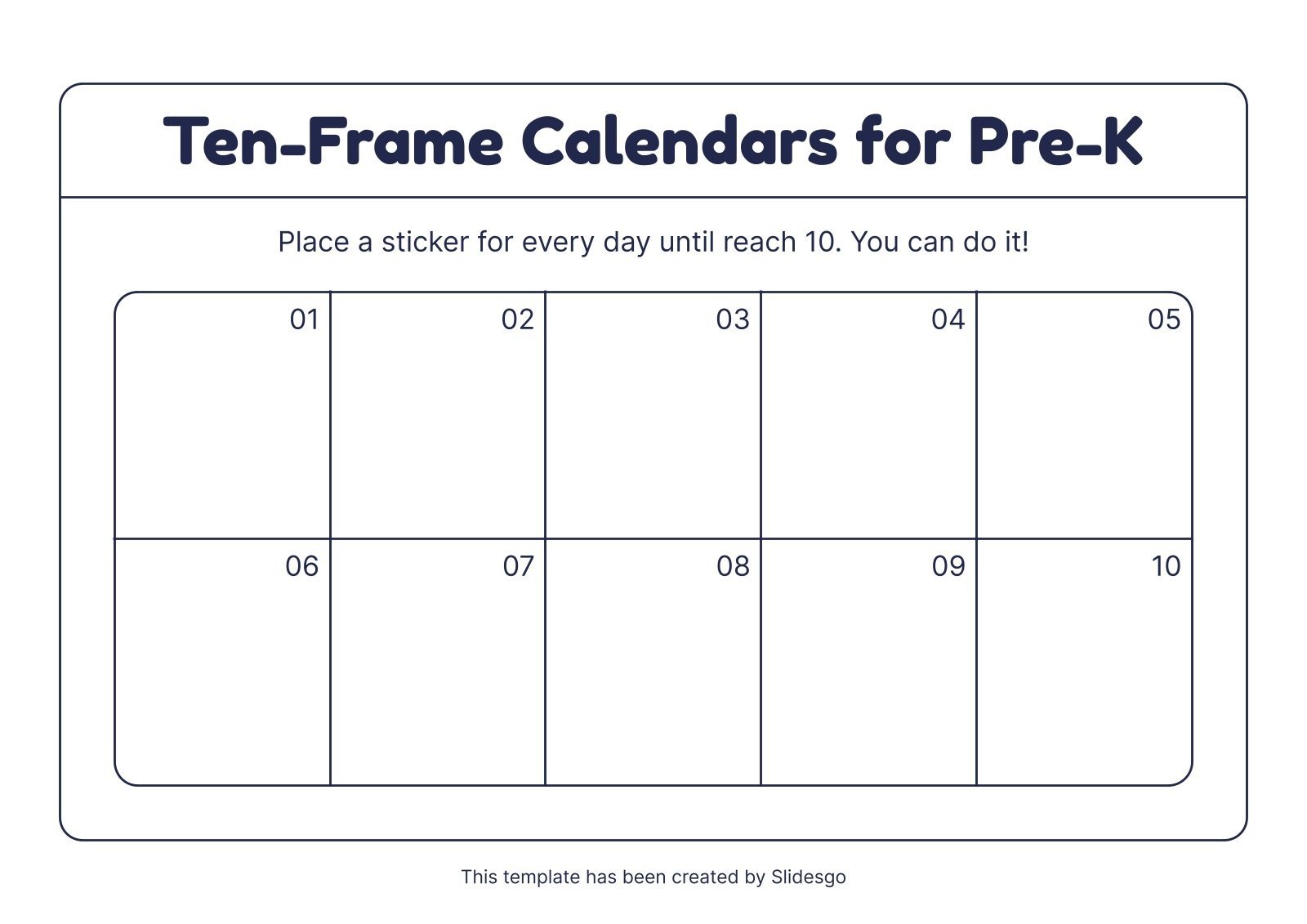 Printable Ten-Frame Calendars for Pre-K | Google Slides & PPT