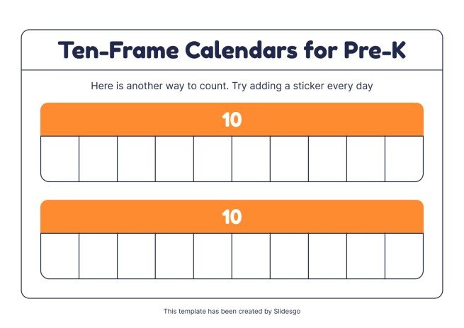 Calendários imprimíveis estilo "ten frames" para a pré-escola