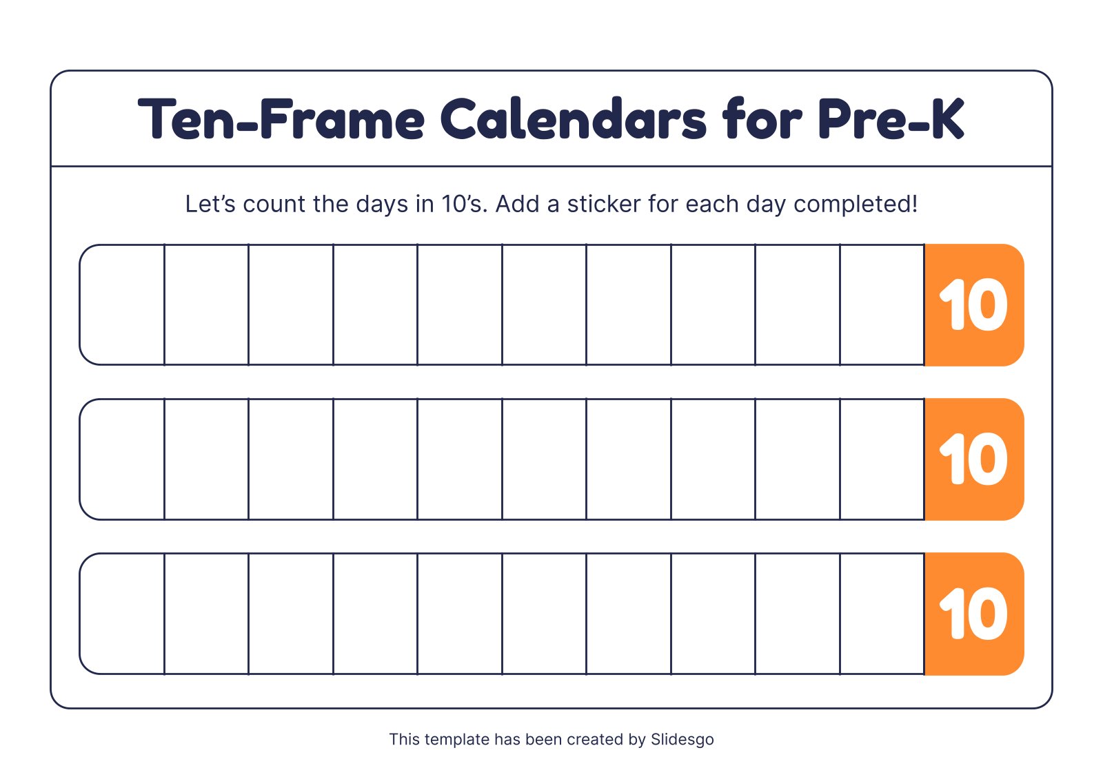 Printable Ten-Frame Calendars for Pre-K | Google Slides & PPT