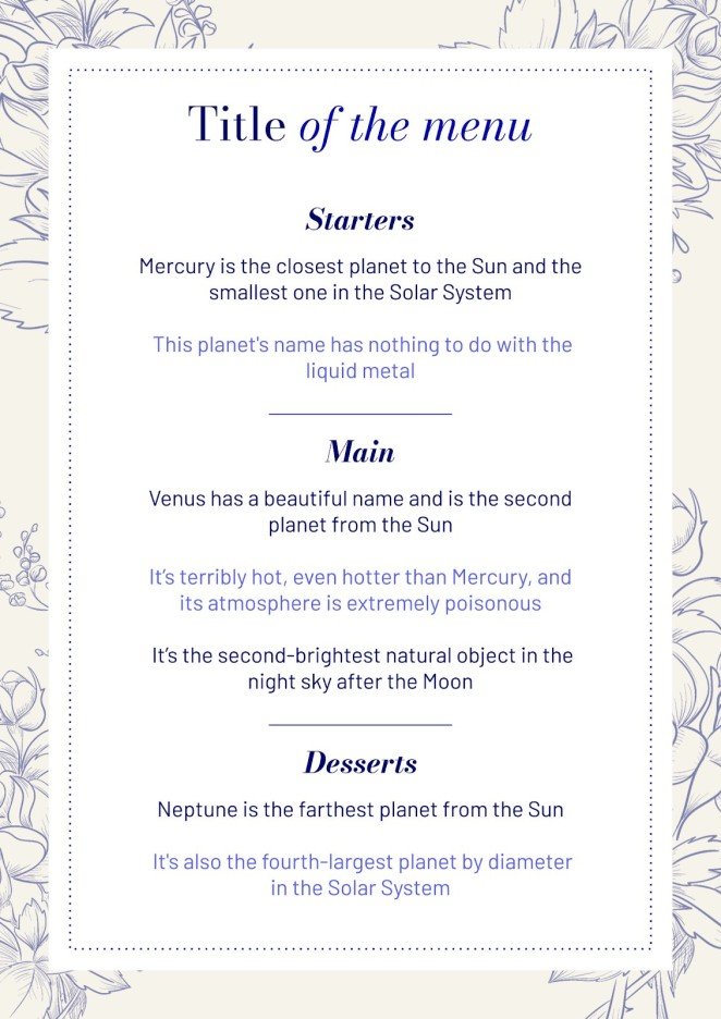 British Regency Era Themed Banquet Menu | Google Slides