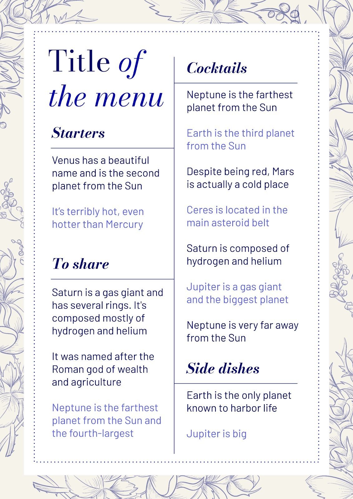 British Regency Era Themed Banquet Menu | Google Slides