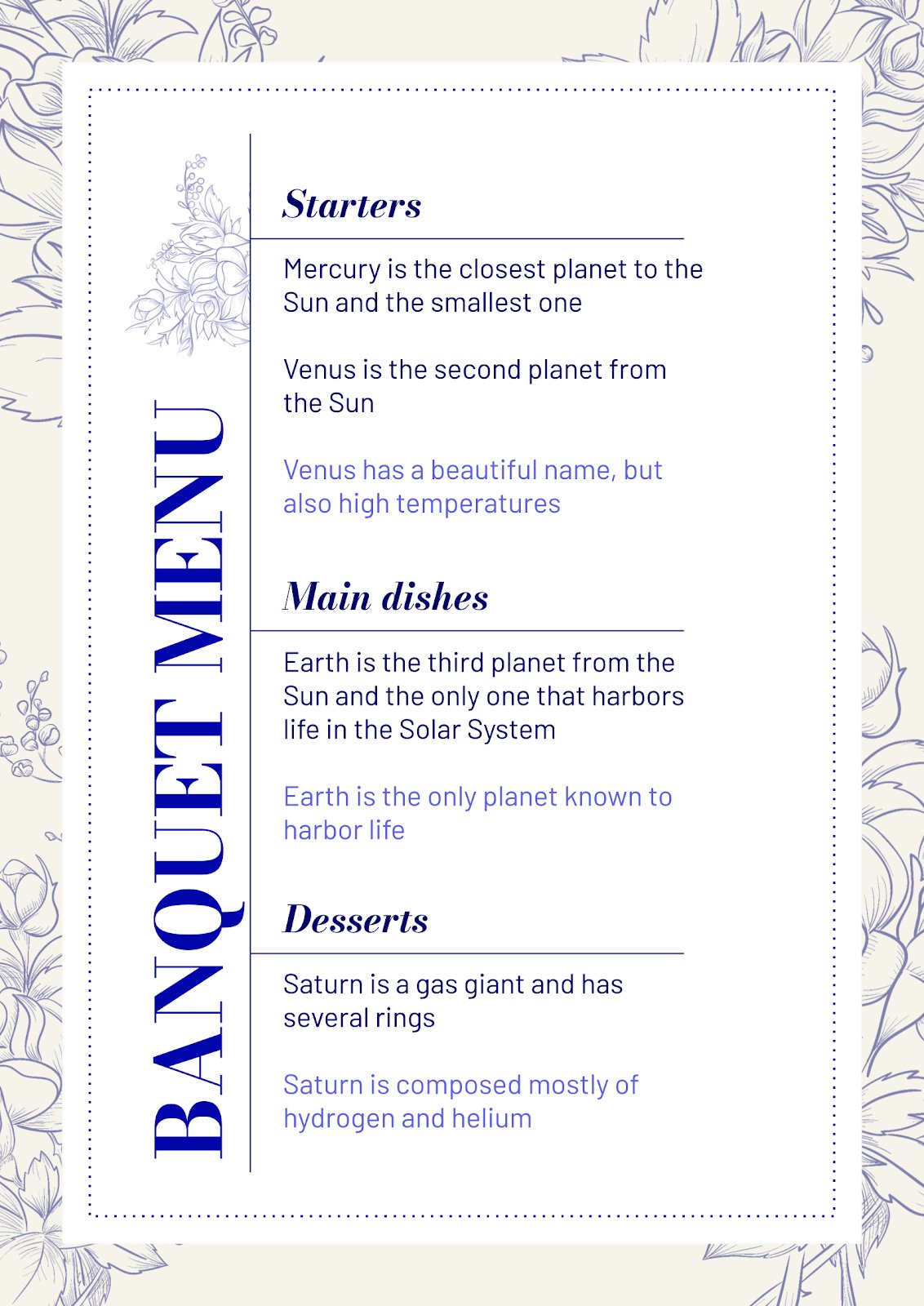 British Regency Era Themed Banquet Menu | Google Slides
