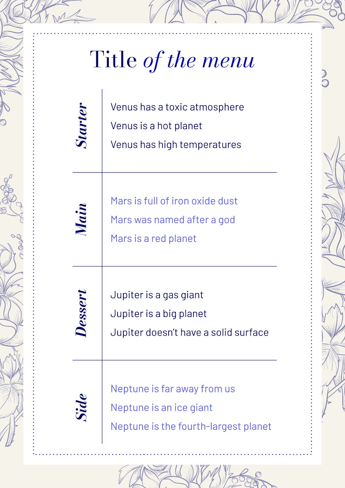 British Regency Era Themed Banquet Menu | Google Slides