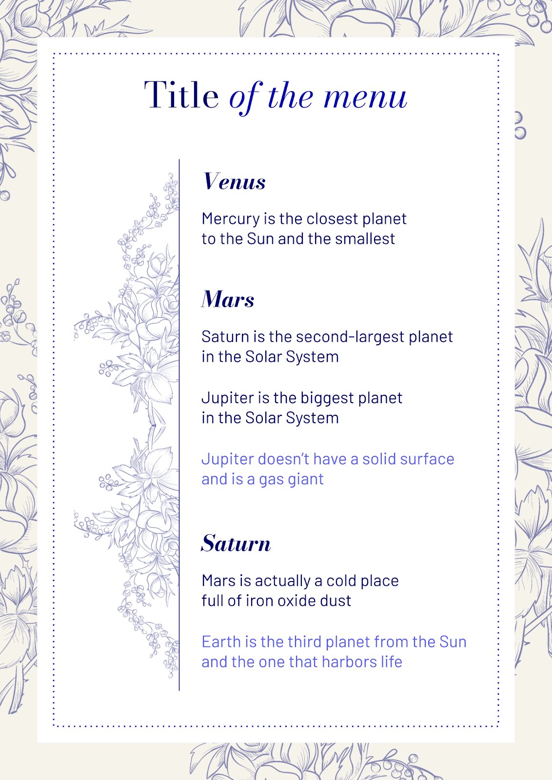 British Regency Era Themed Banquet Menu | Google Slides