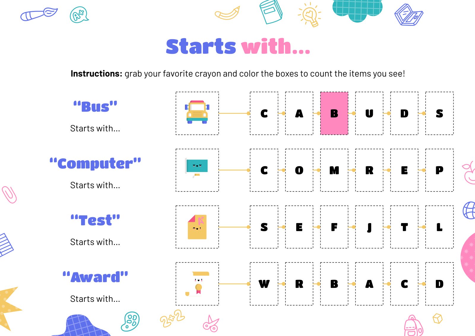 Activités rentrée scolaire à imprimer pour la maternelle