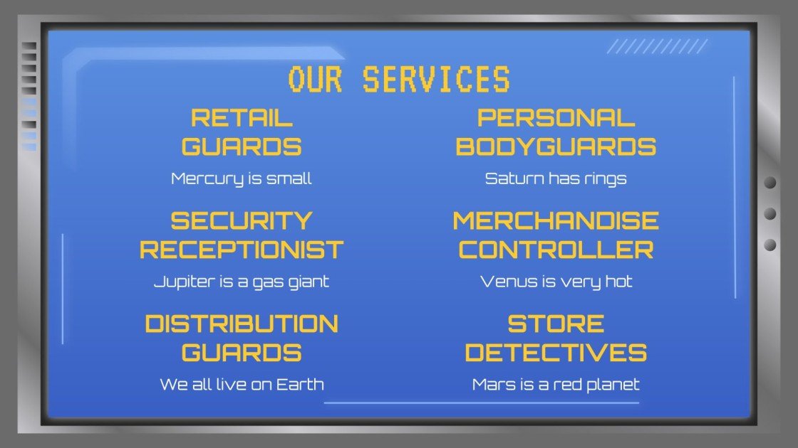 Security Guard Services Company Profile | Google Slides & PPT
