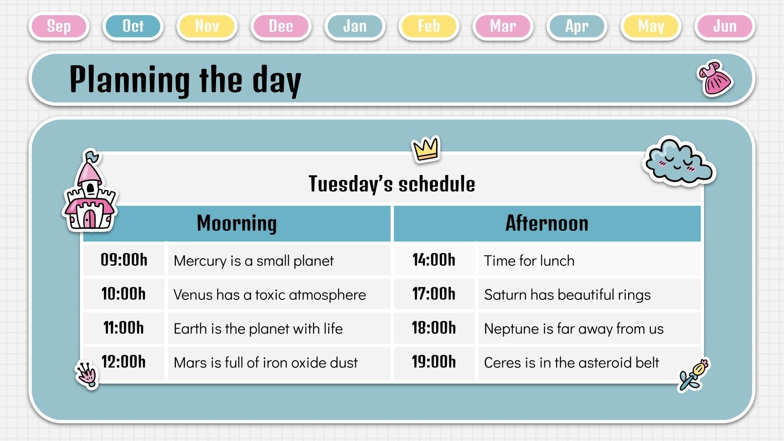 Planner estilo cuento de hadas para niños de preescolar