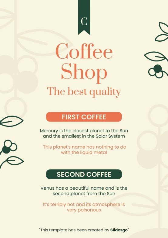 Coffee Shop Printable Menu for International Coffee Day