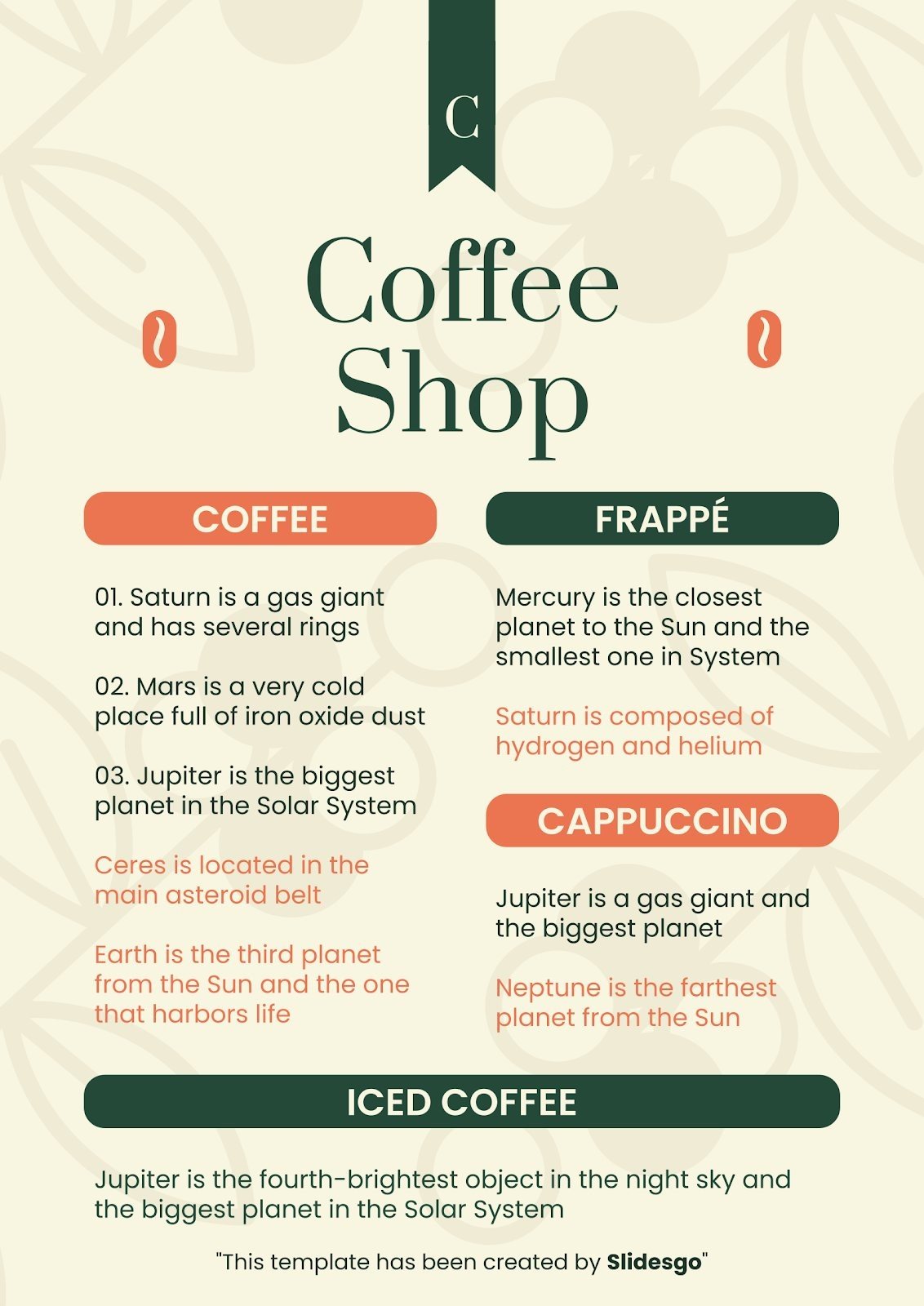 Menu imprimable d'un café pour célébrer la Journée du café