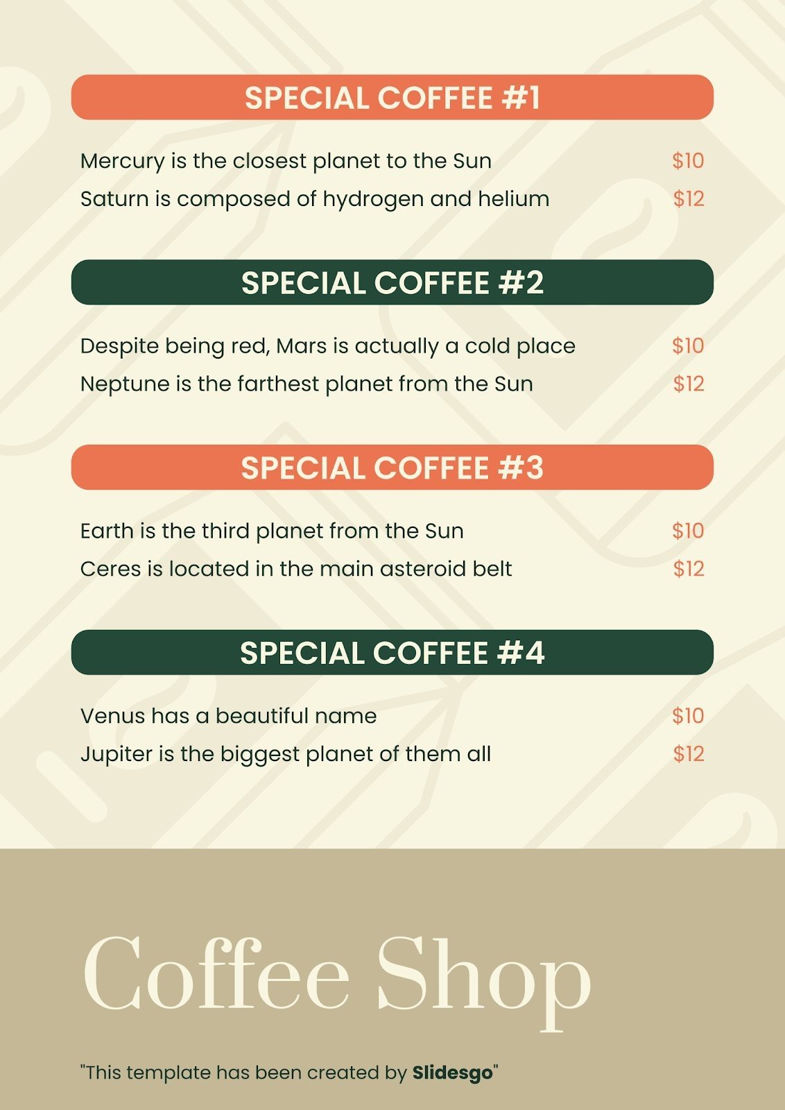 Coffee Shop Printable Menu for International Coffee Day