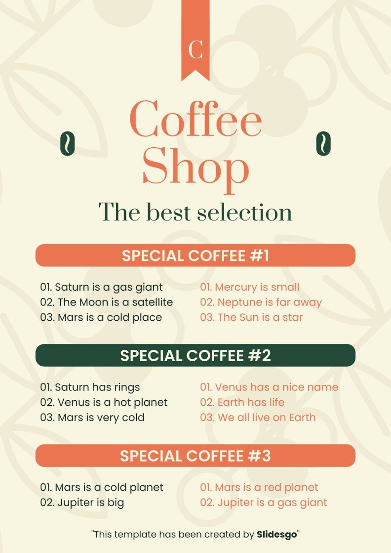 Coffee Shop Printable Menu for International Coffee Day