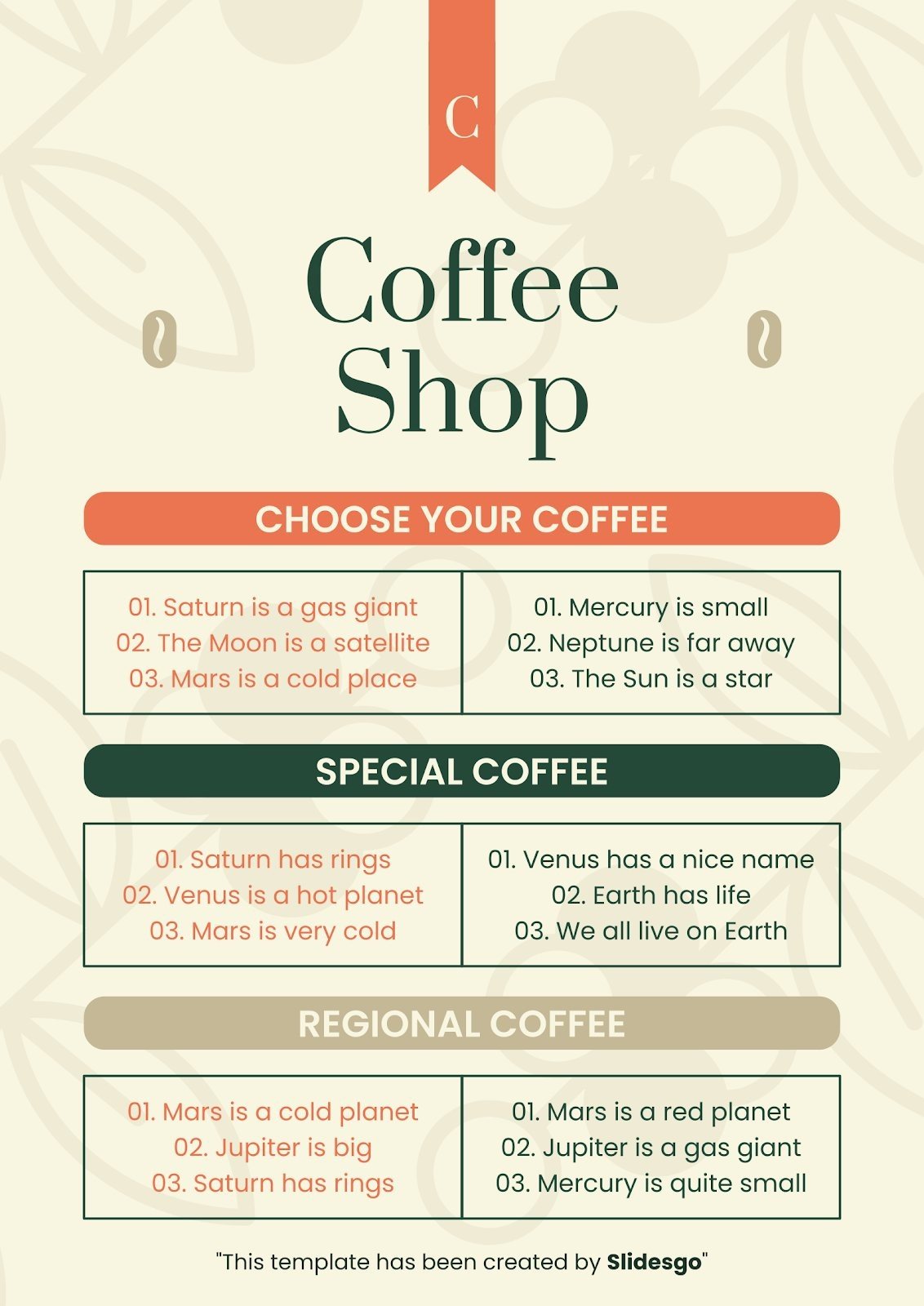 Coffee Shop Printable Menu for International Coffee Day