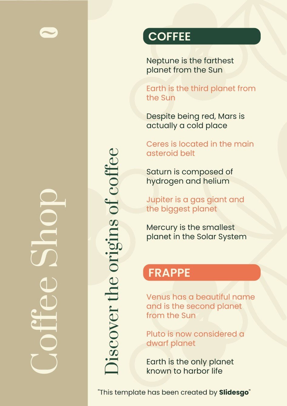 Coffee Shop Printable Menu for International Coffee Day