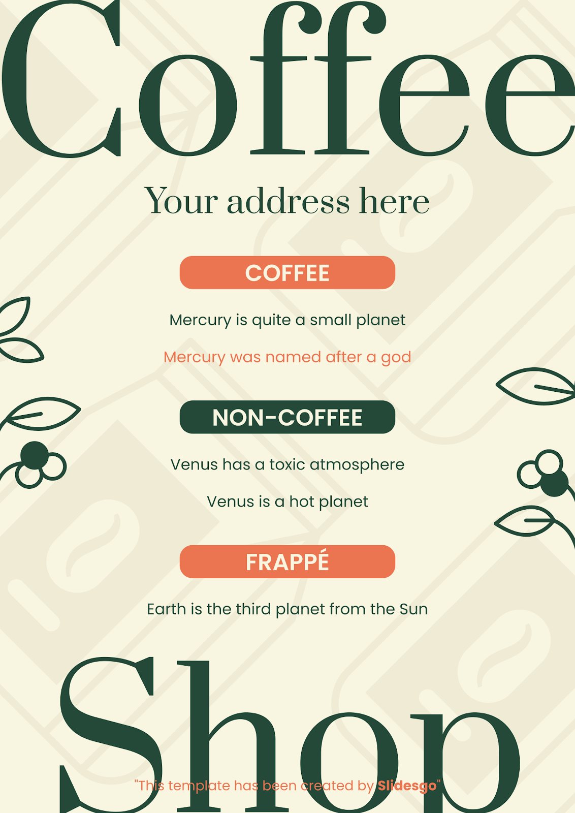 Coffee Shop Printable Menu for International Coffee Day