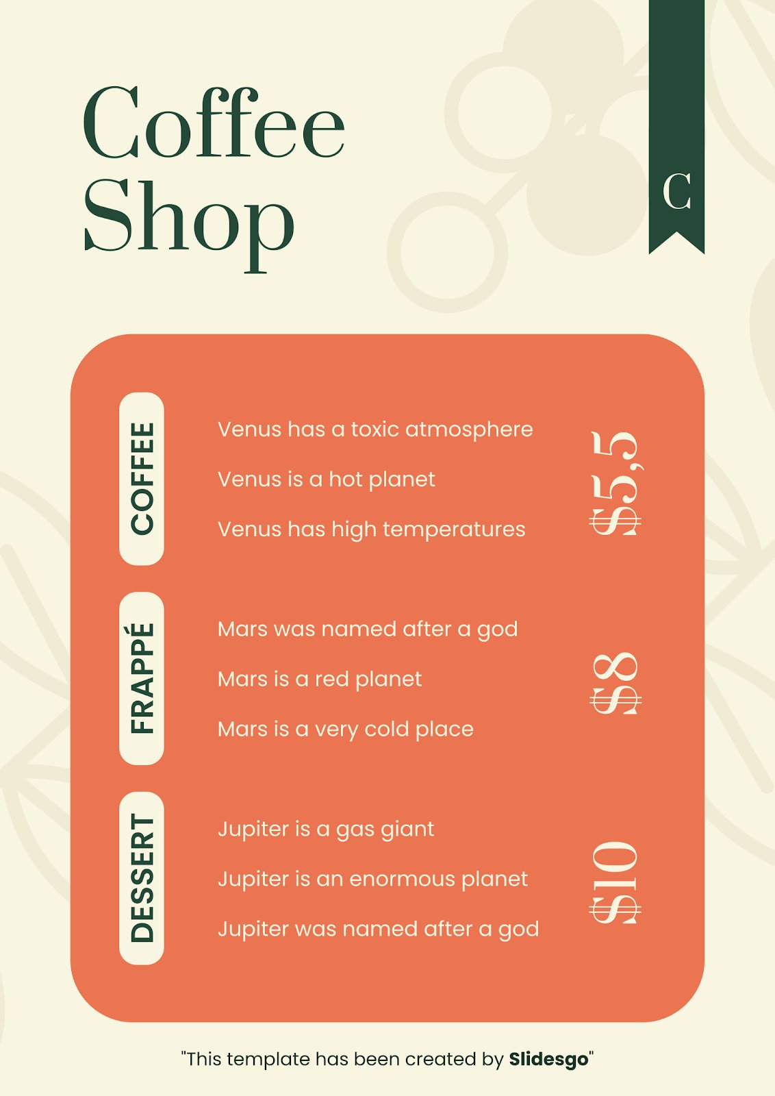 Coffee Shop Printable Menu for International Coffee Day