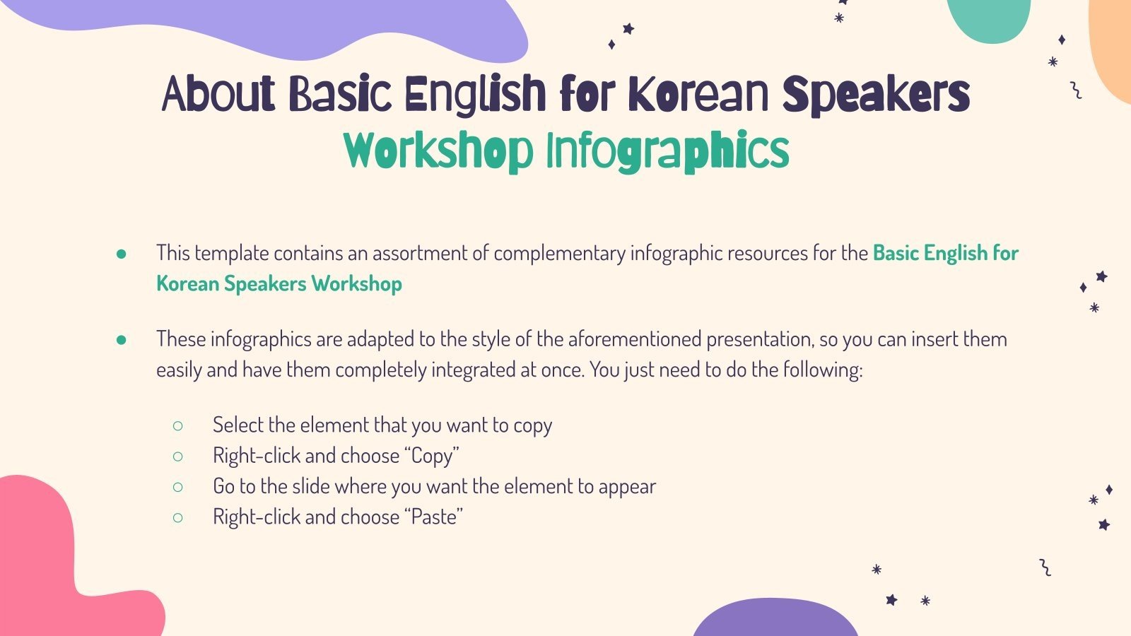Basic English for Korean Speakers Workshop Infographics