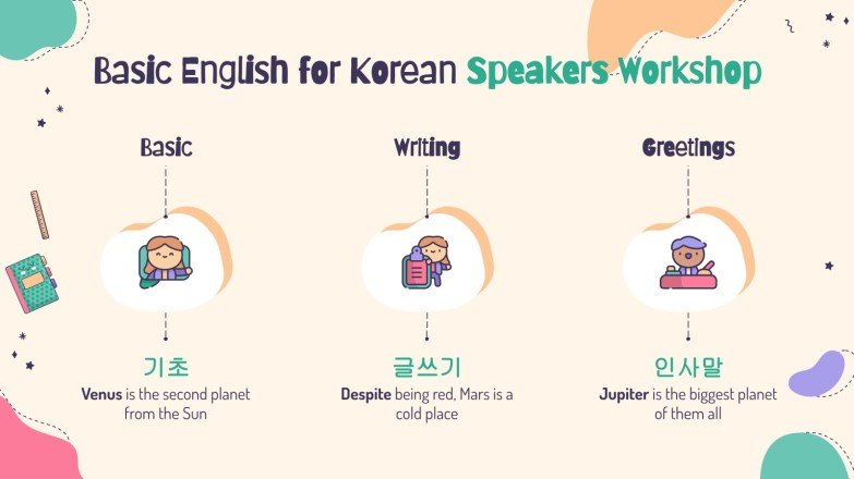 Basic English for Korean Speakers Workshop Infographics