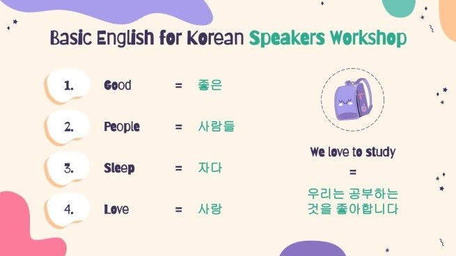 Basic English for Korean Speakers Workshop Infographics