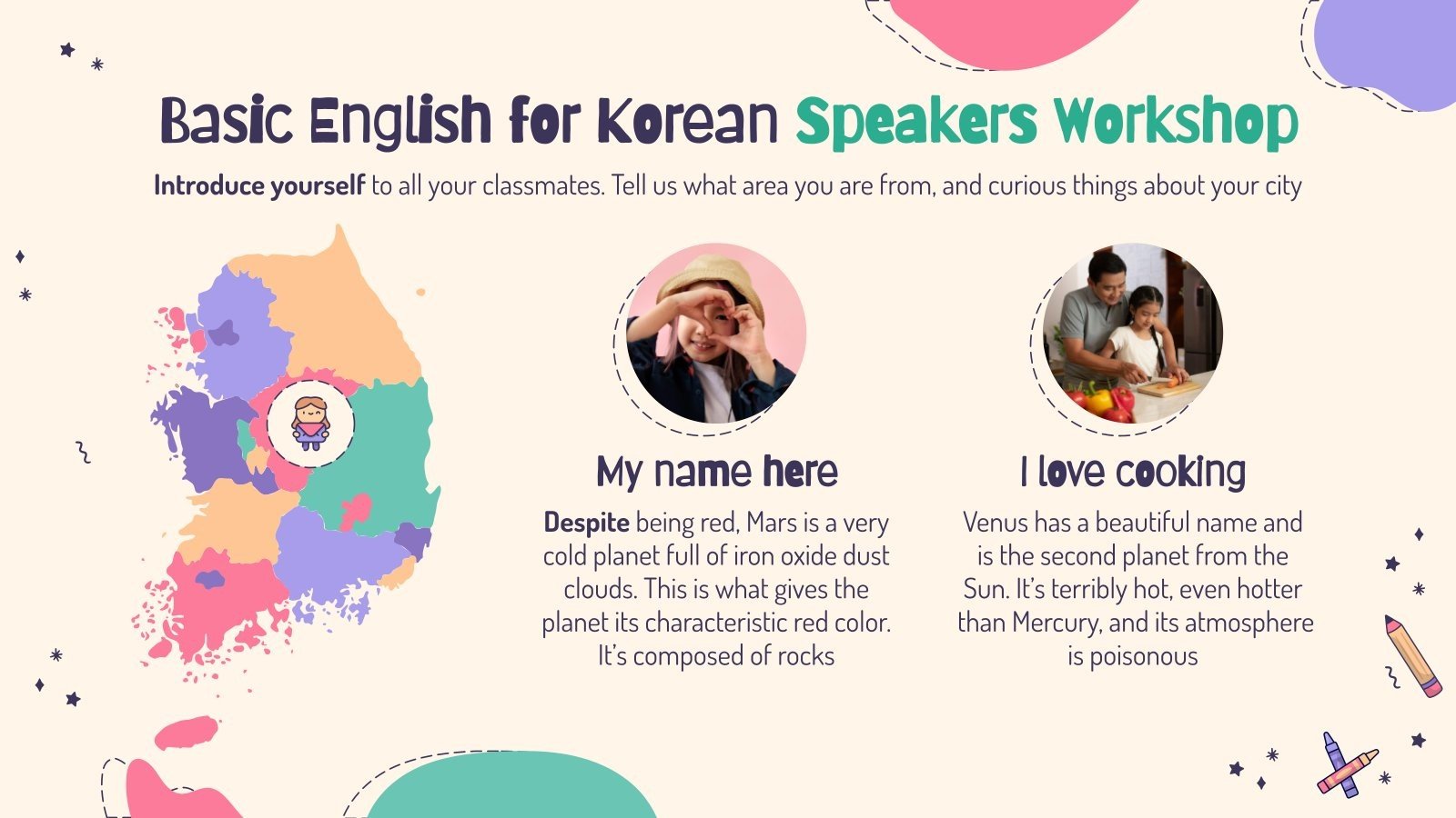 Basic English for Korean Speakers Workshop Infographics