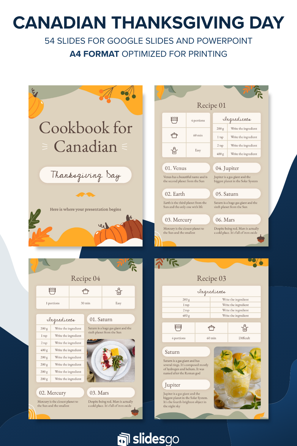 Cookbook for Canadian Thanksgiving Day | Google Slides and PPT