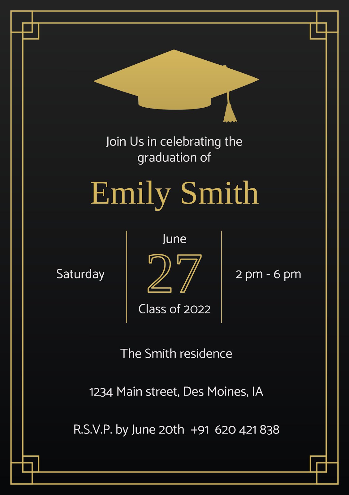 Invitaciones de graduación imprimibles para la universidad