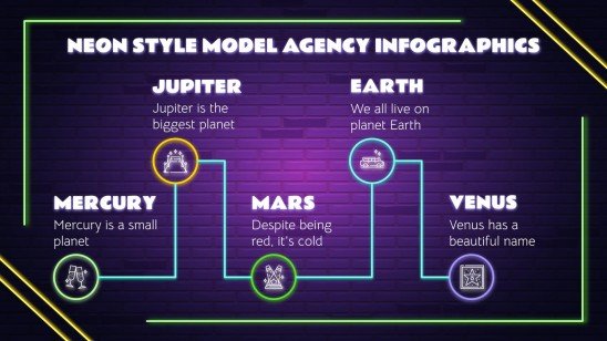 Neon Style Model Agency Infographics | Google Slides & PPT