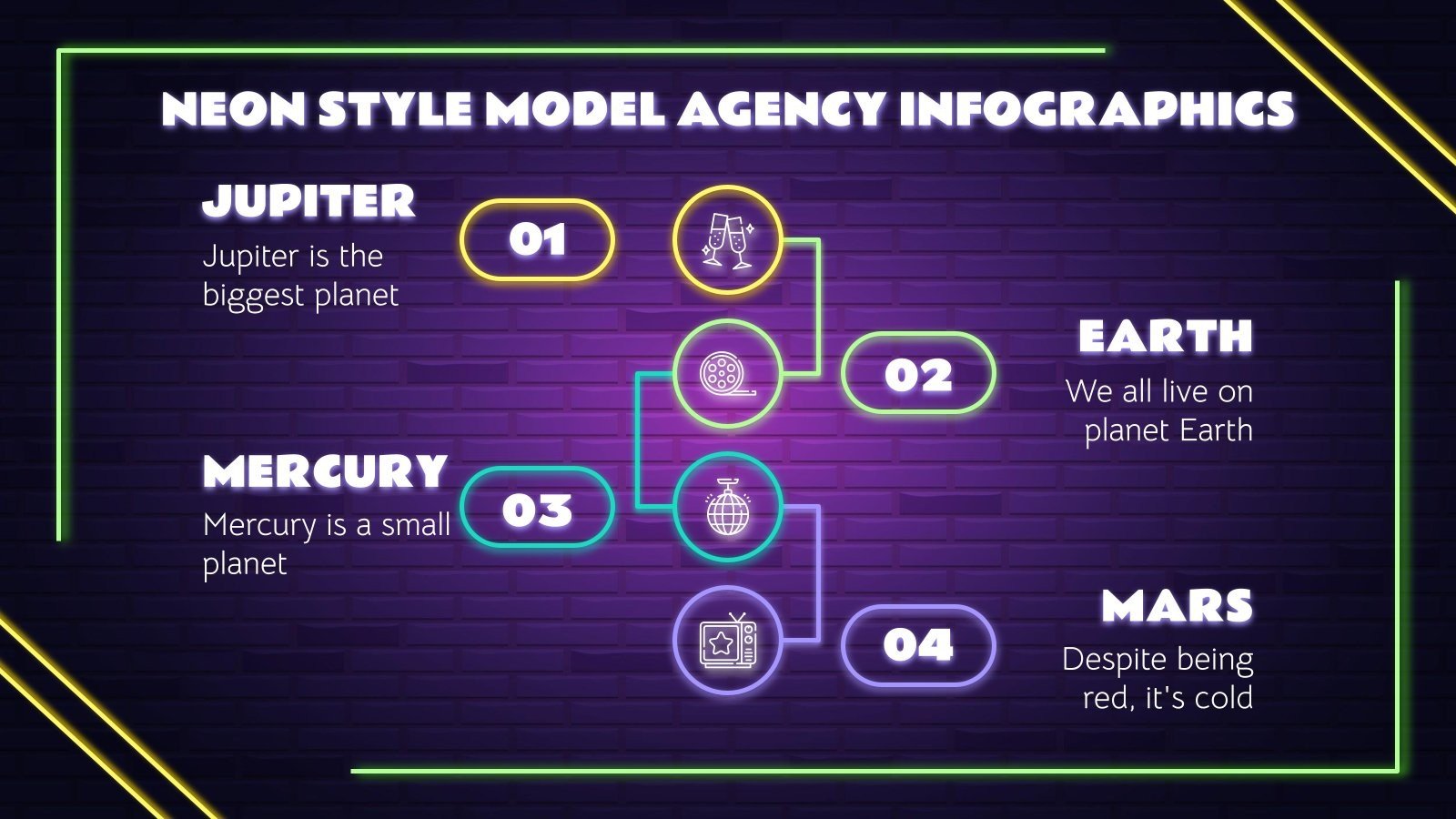 Neon Style Model Agency Infographics | Google Slides & PPT