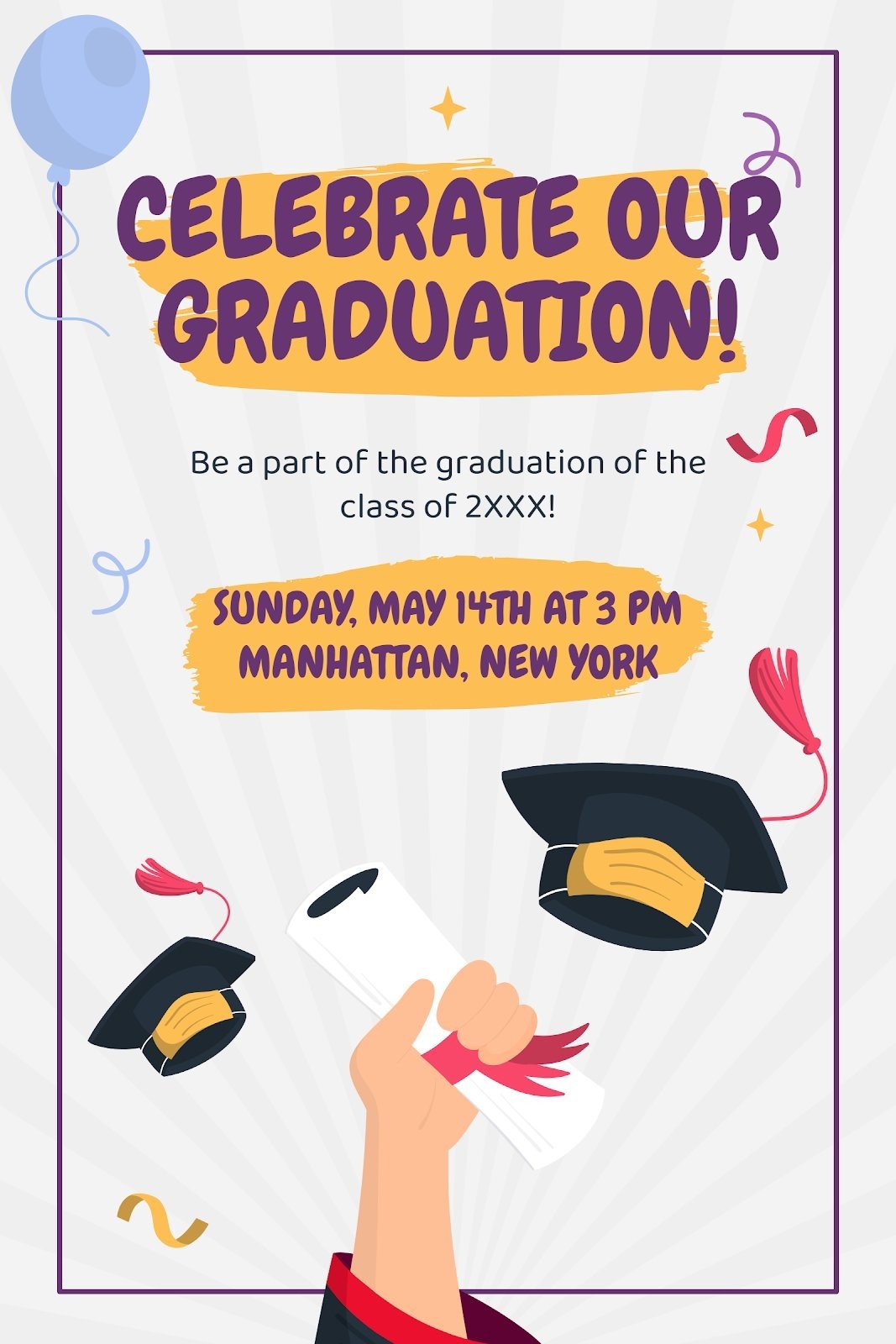 Invitaciones de graduación imprimibles para todos los niveles