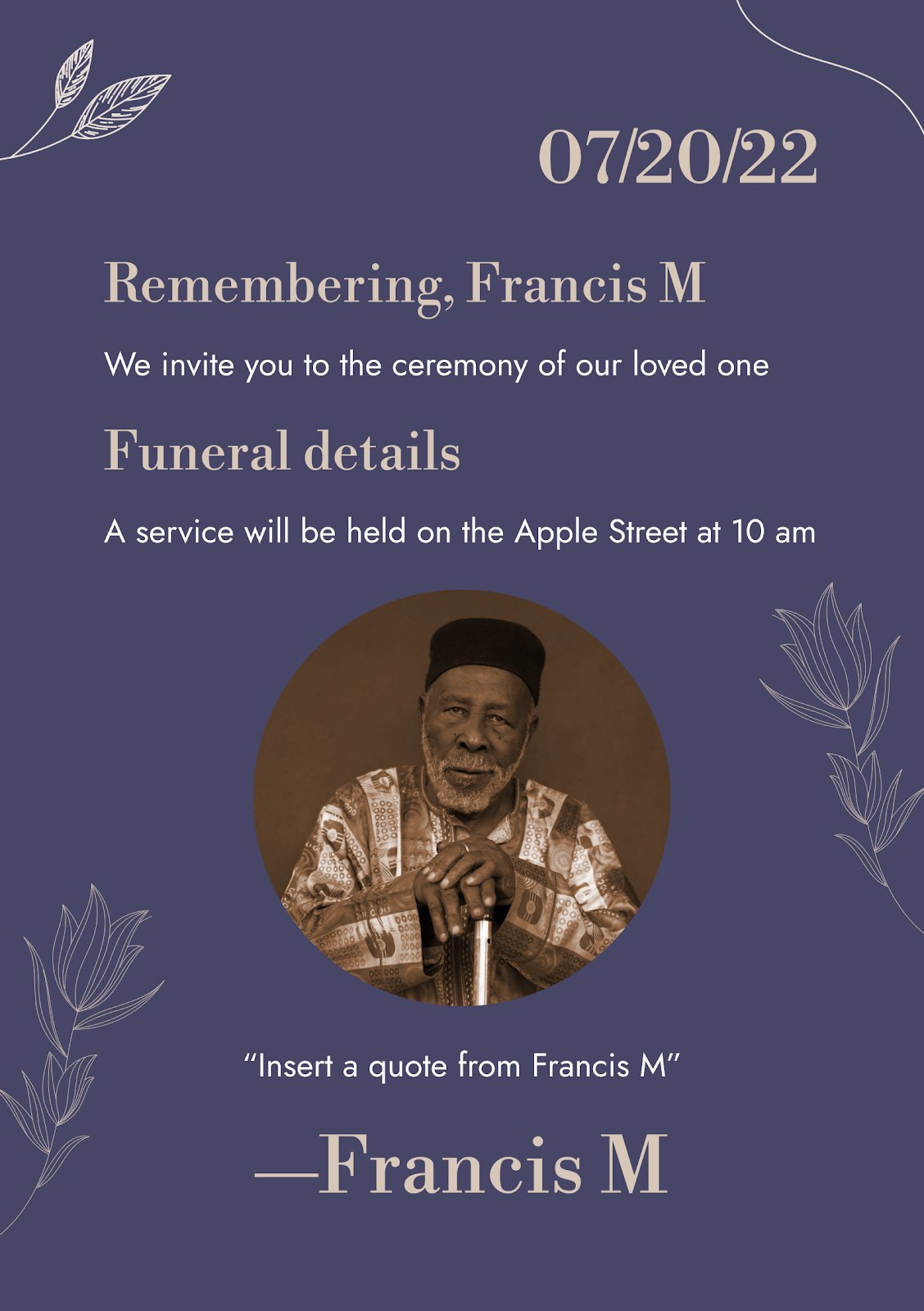 Memorial Service Printable Invitations | Google Slides and PPT