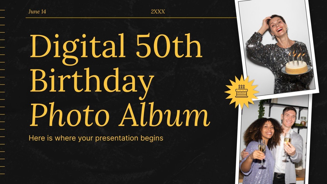 Álbum de fotos digital de 50º cumpleaños | Google Slides y PPT