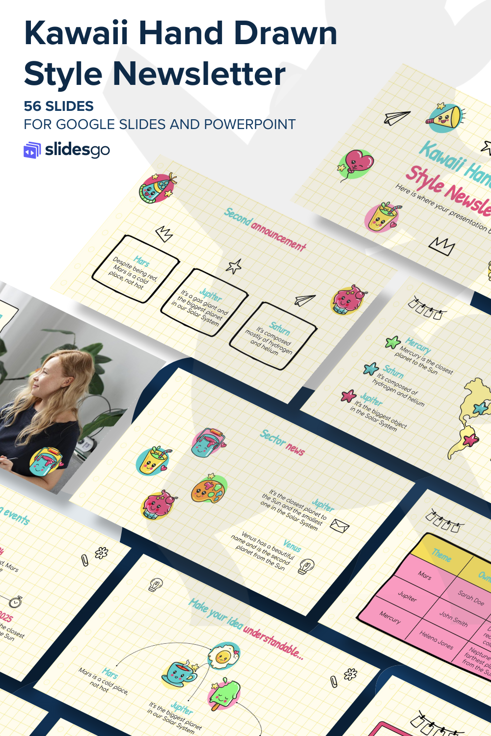 Kawaii Hand Drawn Style Newsletter | Google Slides & PPT