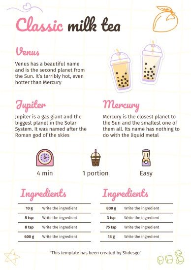 Milk Tea Recipes Cookbook | Google Slides & PowerPoint