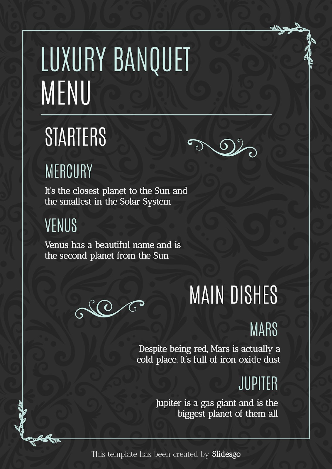 Menu du banquet de luxe | Google Slides et PowerPoint