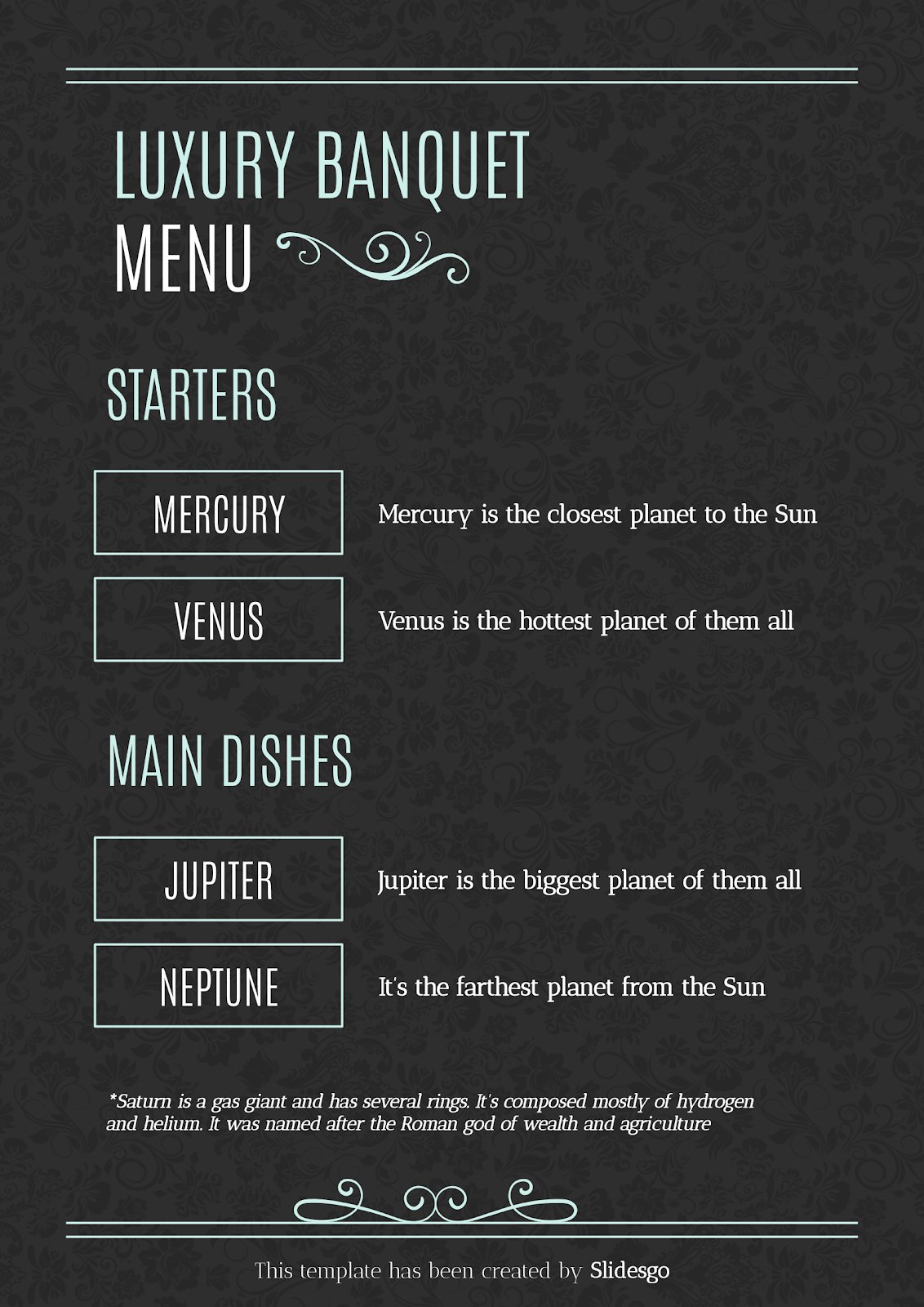 Cardápio de banquete de luxo | Google Slides e PowerPoint