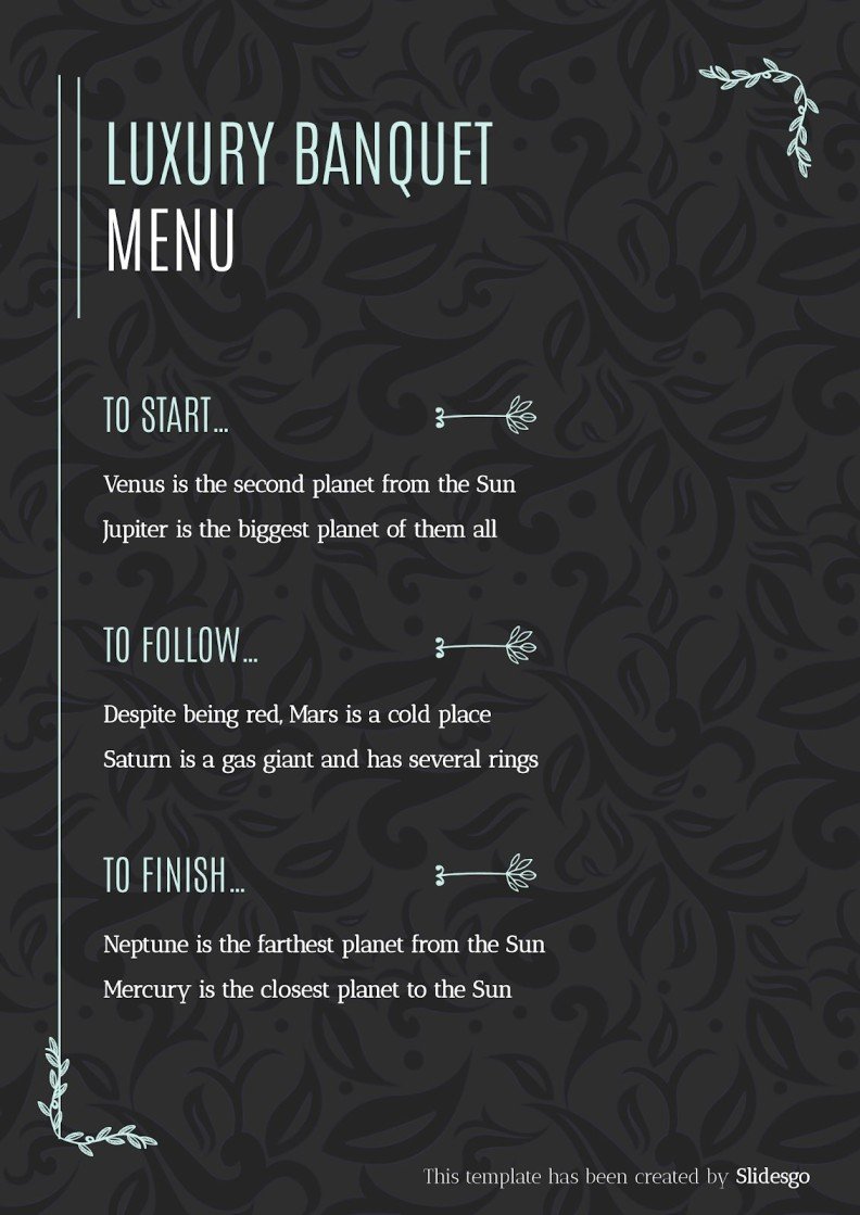 Luxury Banquet Menu | Google Slides & PowerPoint template