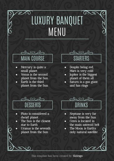Luxury Banquet Menu | Google Slides & PowerPoint template