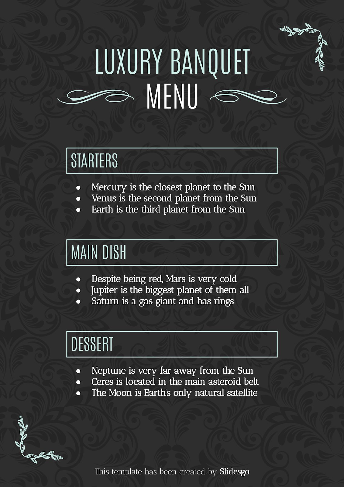 Cardápio de banquete de luxo | Google Slides e PowerPoint