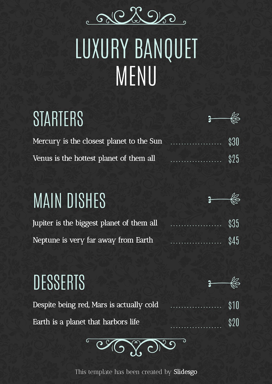 Menú para un banquete de lujo | Google Slides y PowerPoint