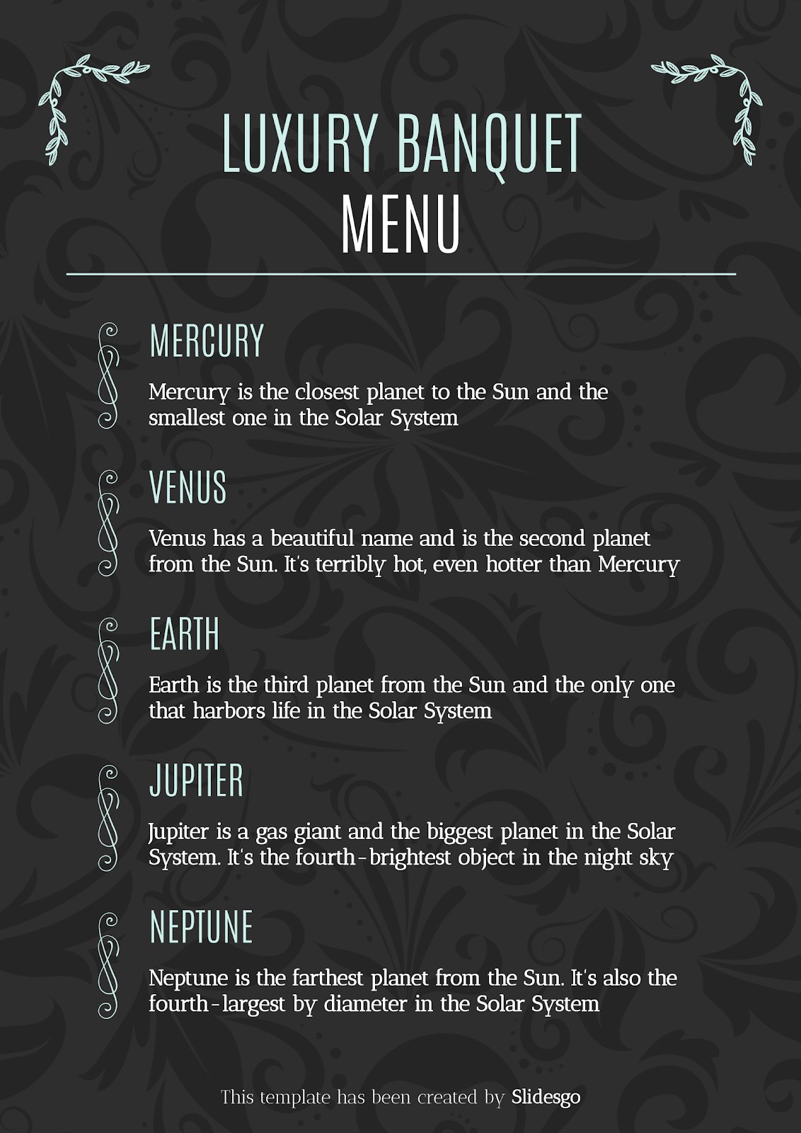 Menu du banquet de luxe | Google Slides et PowerPoint