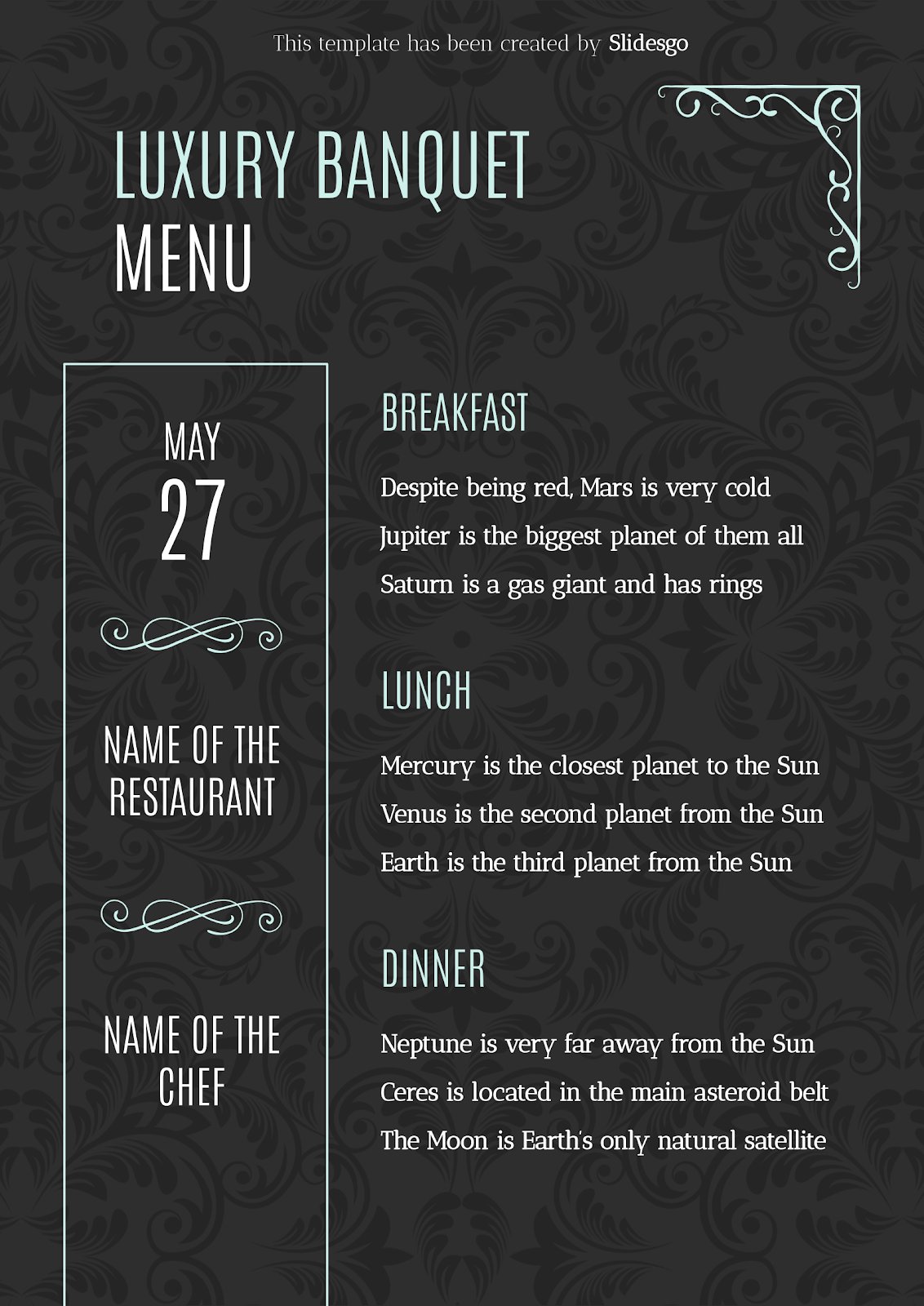 Menu du banquet de luxe | Google Slides et PowerPoint
