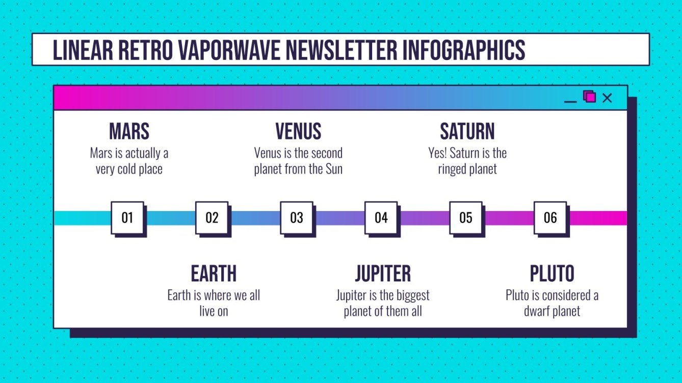 Linear Retro Vaporwave Newsletter Infographics | Google Slides