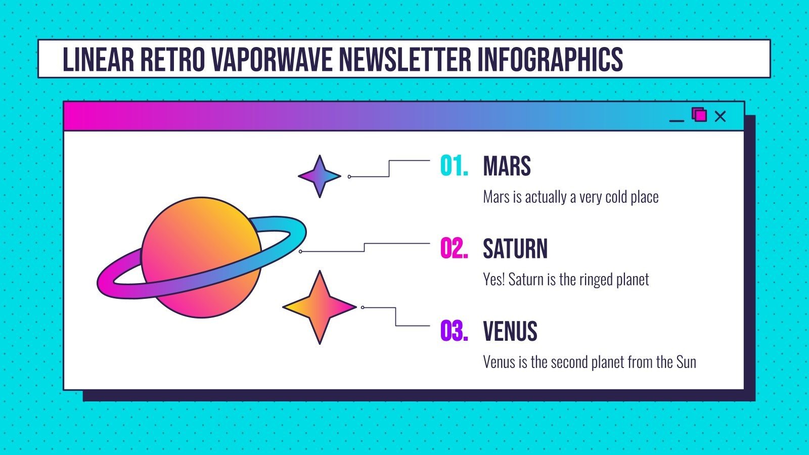 Linear Retro Vaporwave Newsletter Infographics | Google Slides