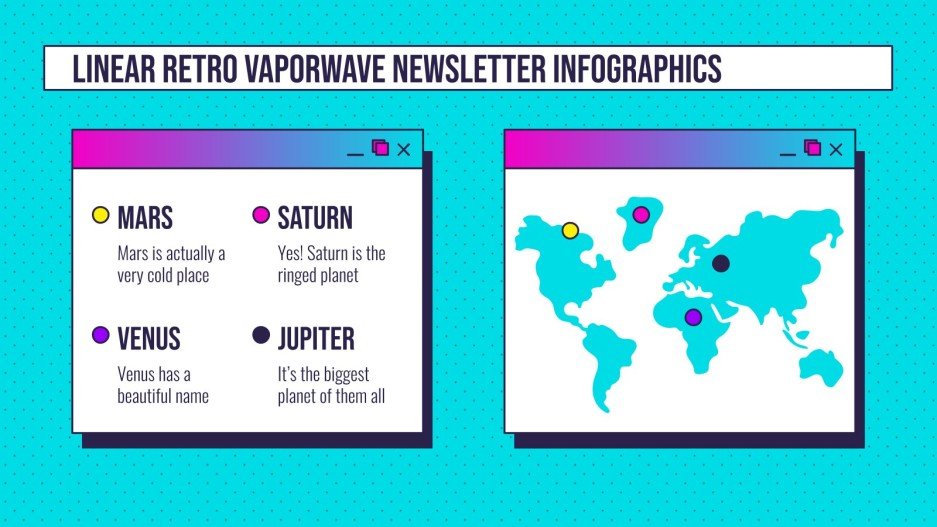 Linear Retro Vaporwave Newsletter Infographics | Google Slides