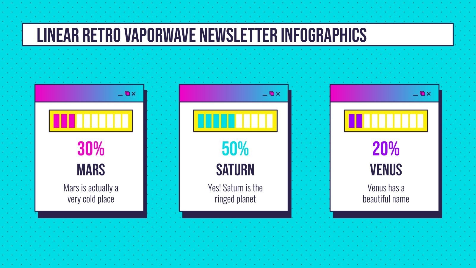 Linear Retro Vaporwave Newsletter Infographics | Google Slides