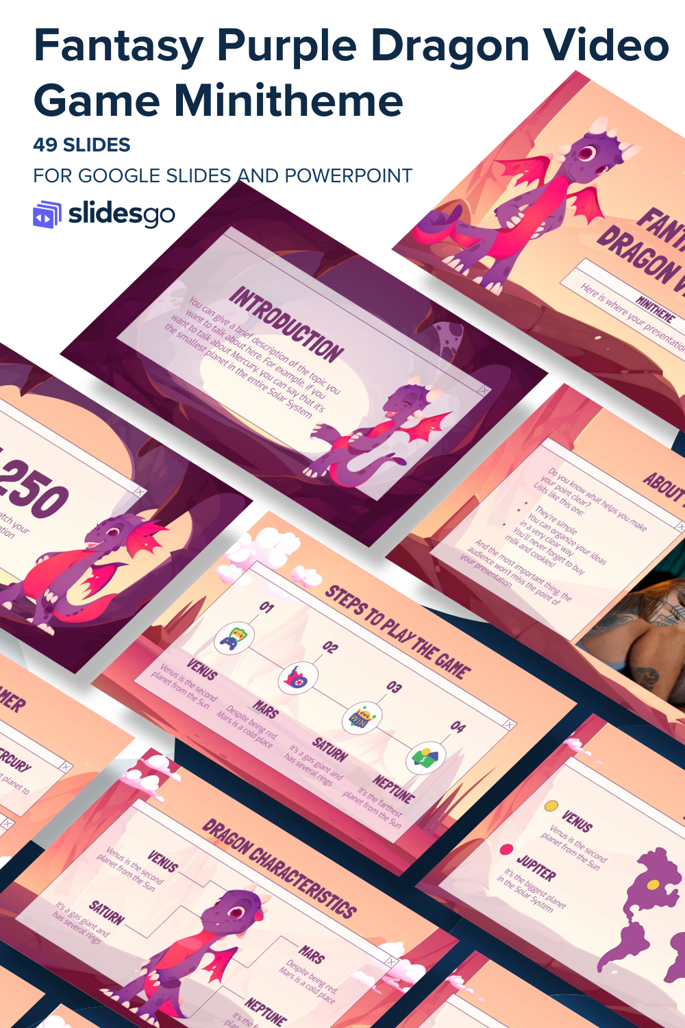 Fantasy Purple Dragon Video Game Minitheme | Google Slides