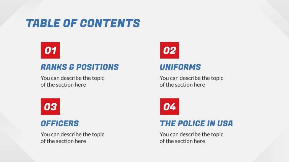 Los distintos rangos en la policía de EE. UU. | Google Slides